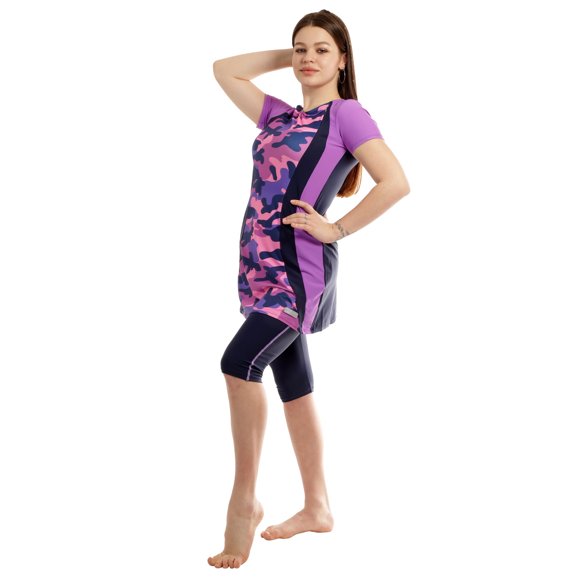 Veilkini CAMO Short Sleeve Swim Dress With Capri – VEILKINI